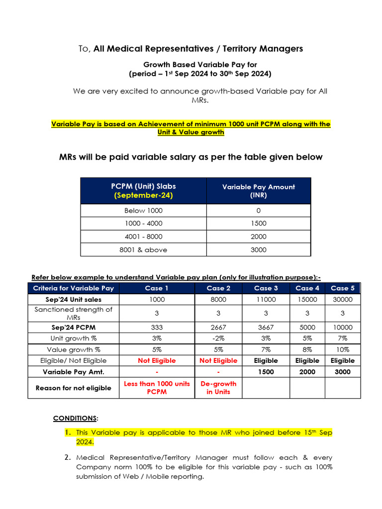 Variable Pay Plan for Medical Reps 2024 | PDF | Government Finances | Taxes