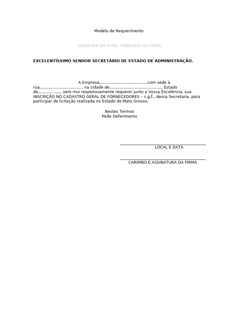 Requerimento para Inscrição CGF MT | PDF