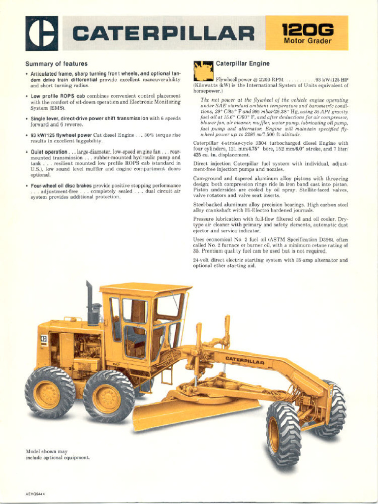 Ficha Tecnica Motoniveladora Cat 120G | PDF