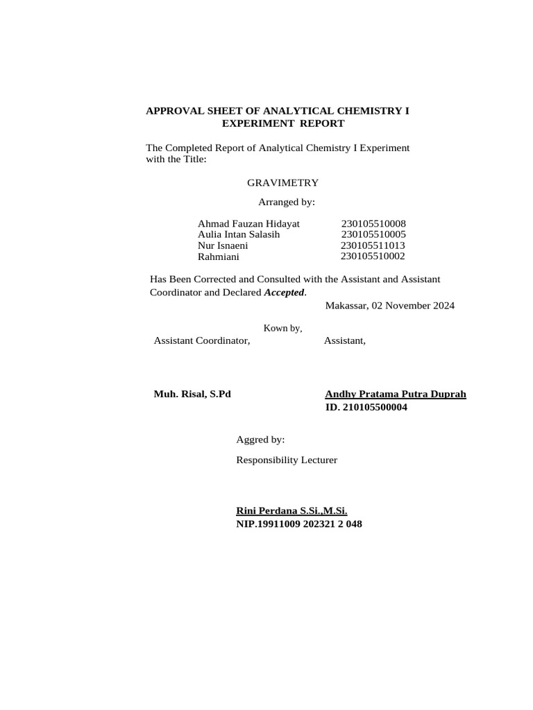 Gravimetri Kel 1 (2) (1) Fix BGT | PDF | Precipitation (Chemistry ...