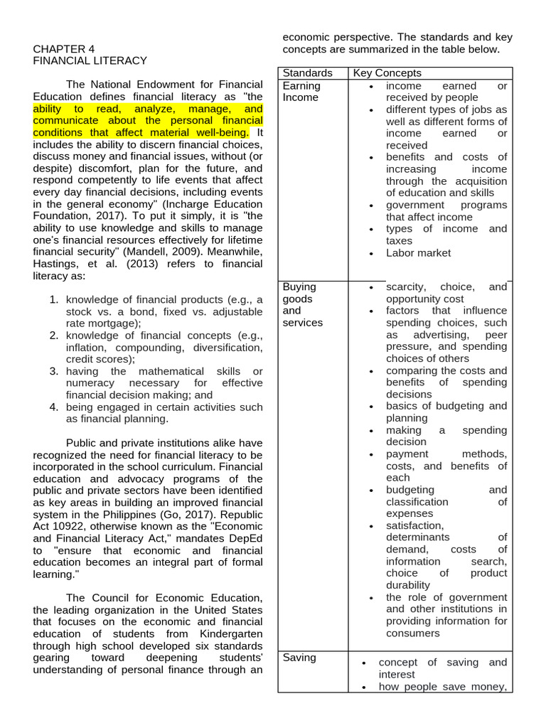 Chapter 4 Financial Literacy | PDF | Interest | Financial Literacy