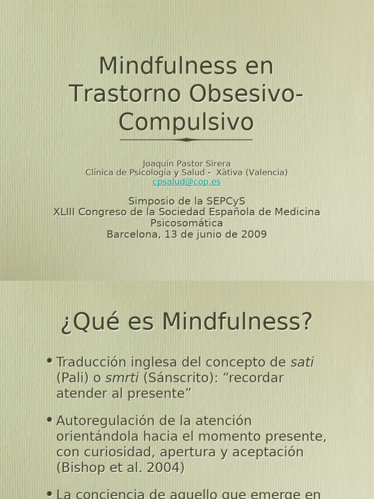 Mindfulness en el TOC | PDF | Desorden obsesivo compulsivo | Conceptos psicologicos