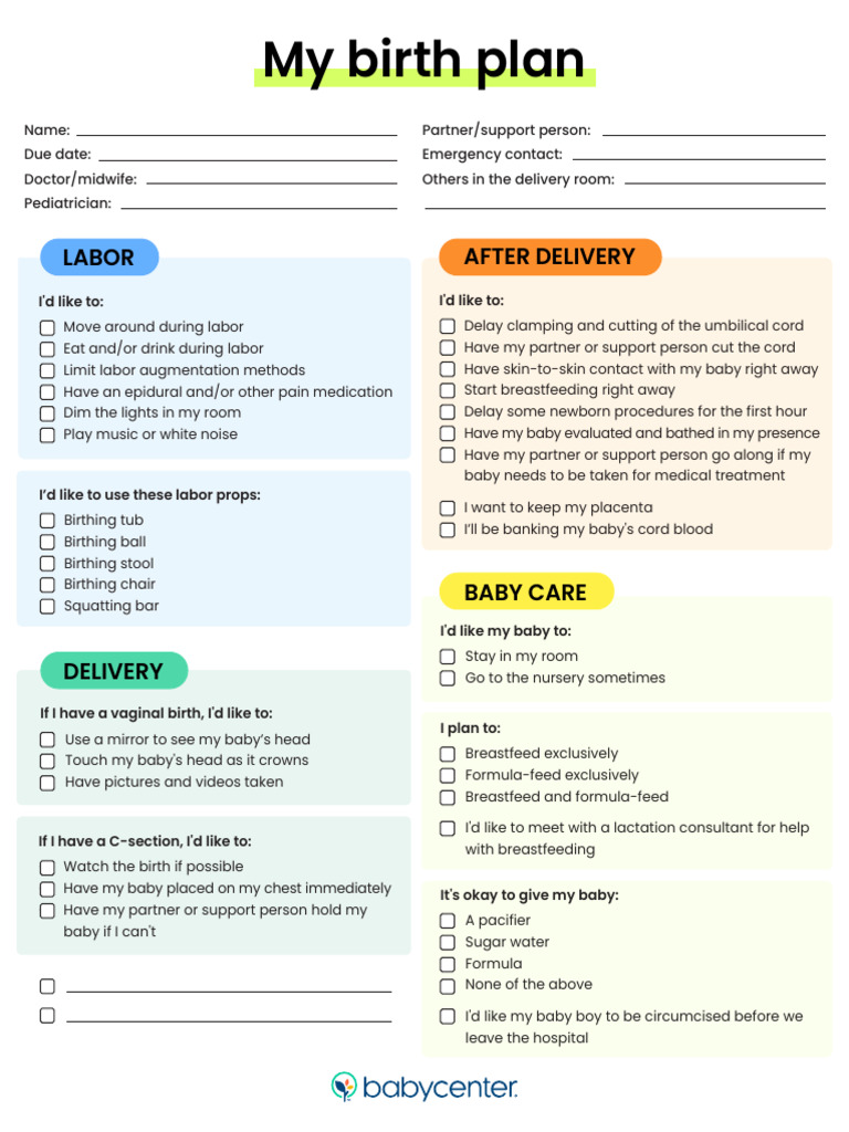 Babycenter Birth Plan Apr 2024 | PDF | Childbirth | Breastfeeding