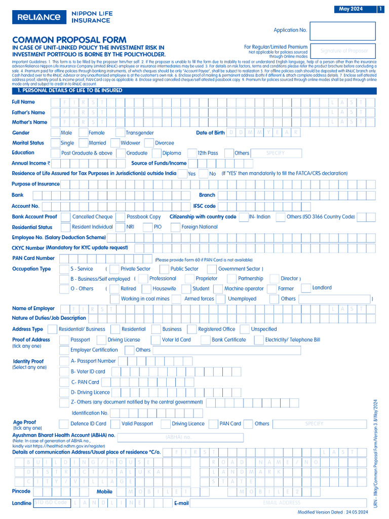 Common Proposal Form XG | PDF | Insurance | Identity Document