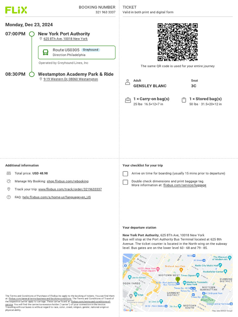 Ticket New York Ny Mount Laurel NJ 3219633337 | PDF | Bus Transport ...