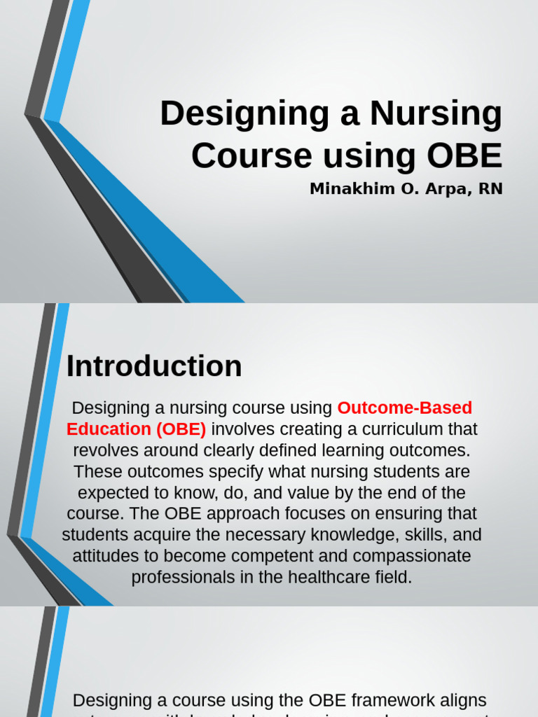 Designing a Nursing Course Using OBE.pptx MNE Presentation | PDF | Childbirth | Educational ...