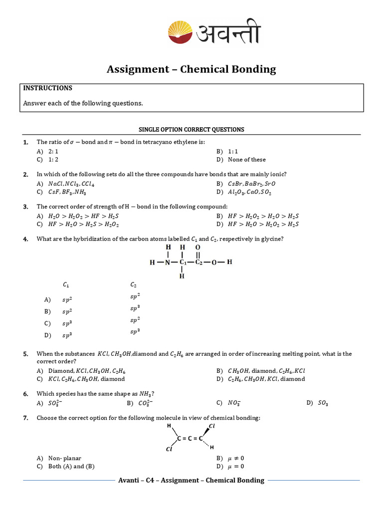 C4 - Chemical Bonding Questions (v5.0) | PDF | Chemical Bond | Covalent ...