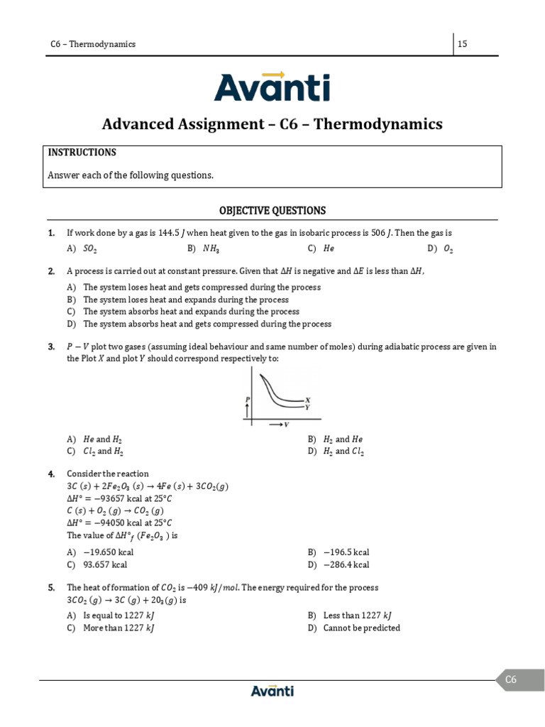C6 - Thermodynamics Questions (V6) | PDF | Heat | Gases
