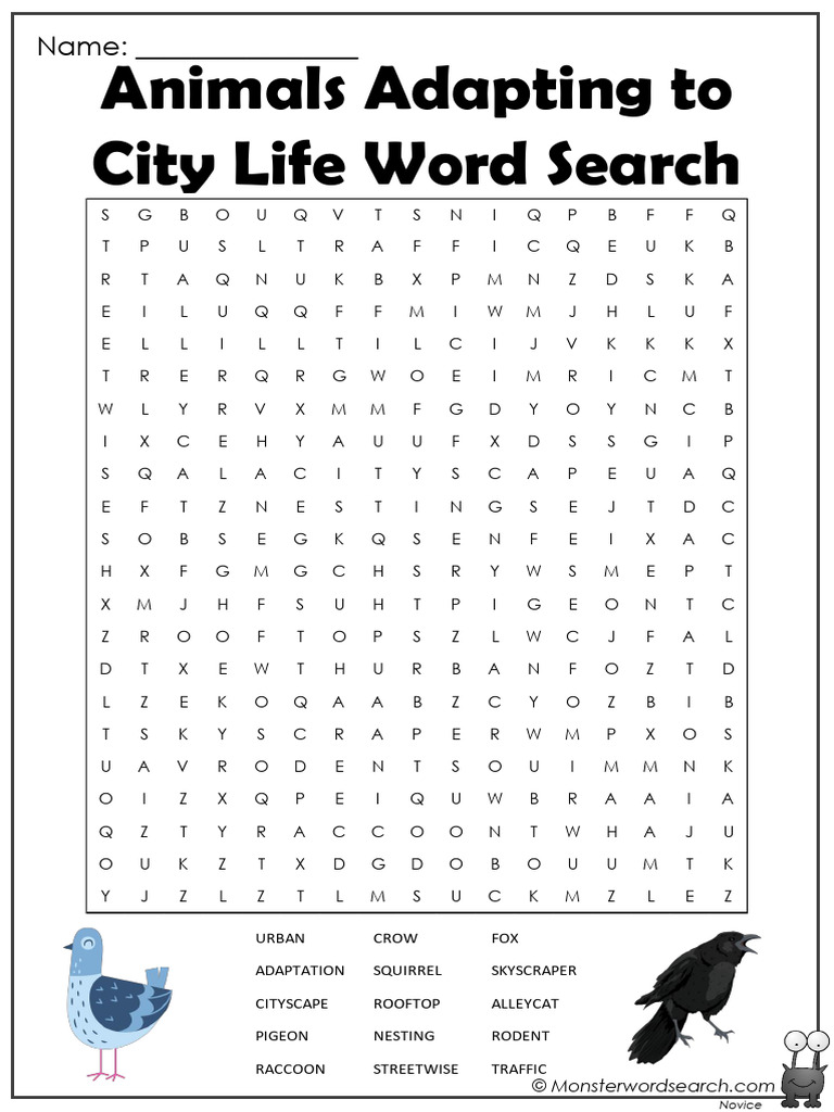 Animals Adapting To City Life Word Search | PDF | Zoology | Rodent