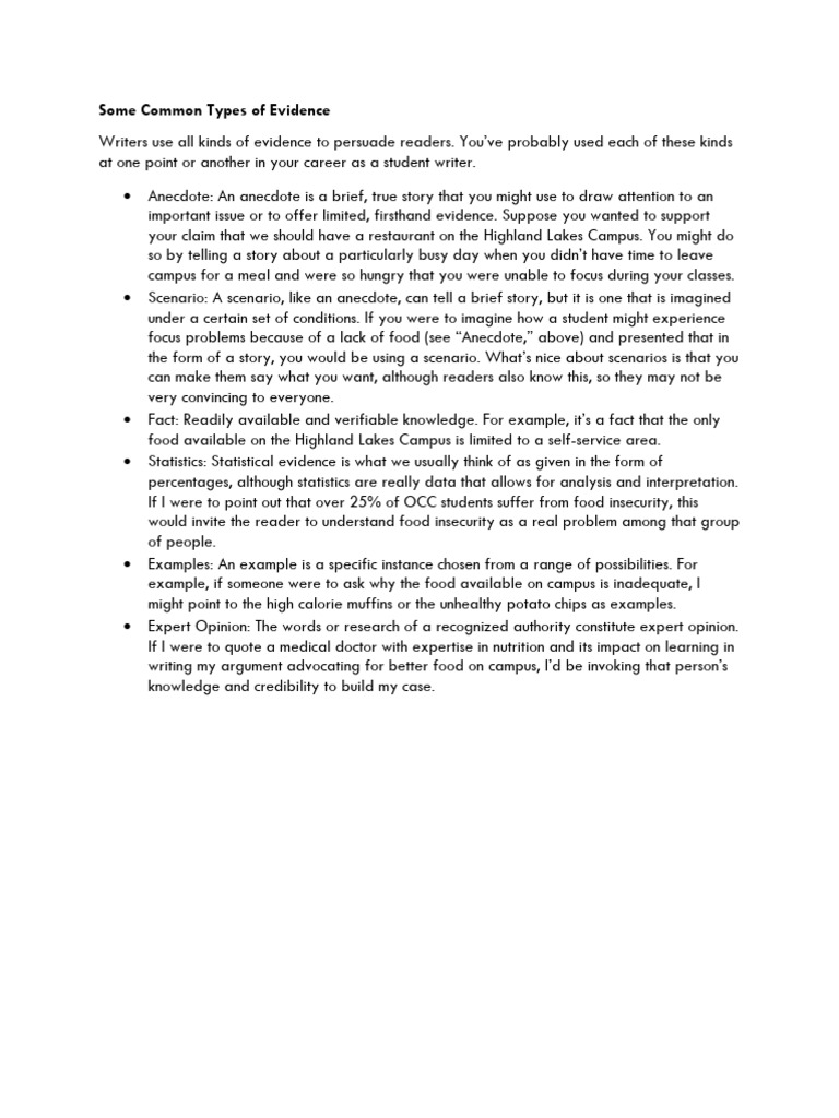 Types of Evidence for Persuasive Writing | PDF