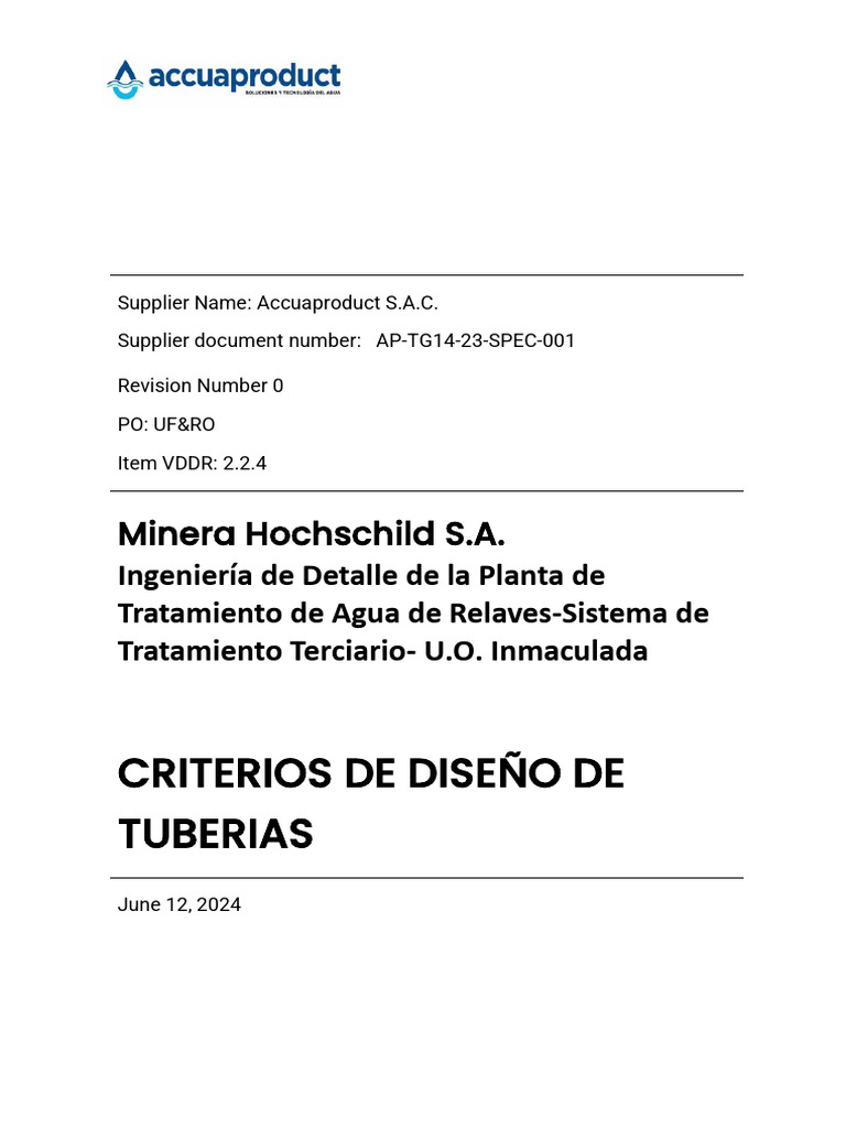 Criterios de Diseño de Tuberias - Ap-Tg14-23-Spec-001 | PDF | Acero | Tubería (transporte de ...