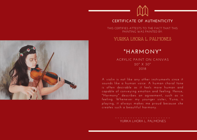 Certificate of Authenticity for "Harmony" Painting | PDF