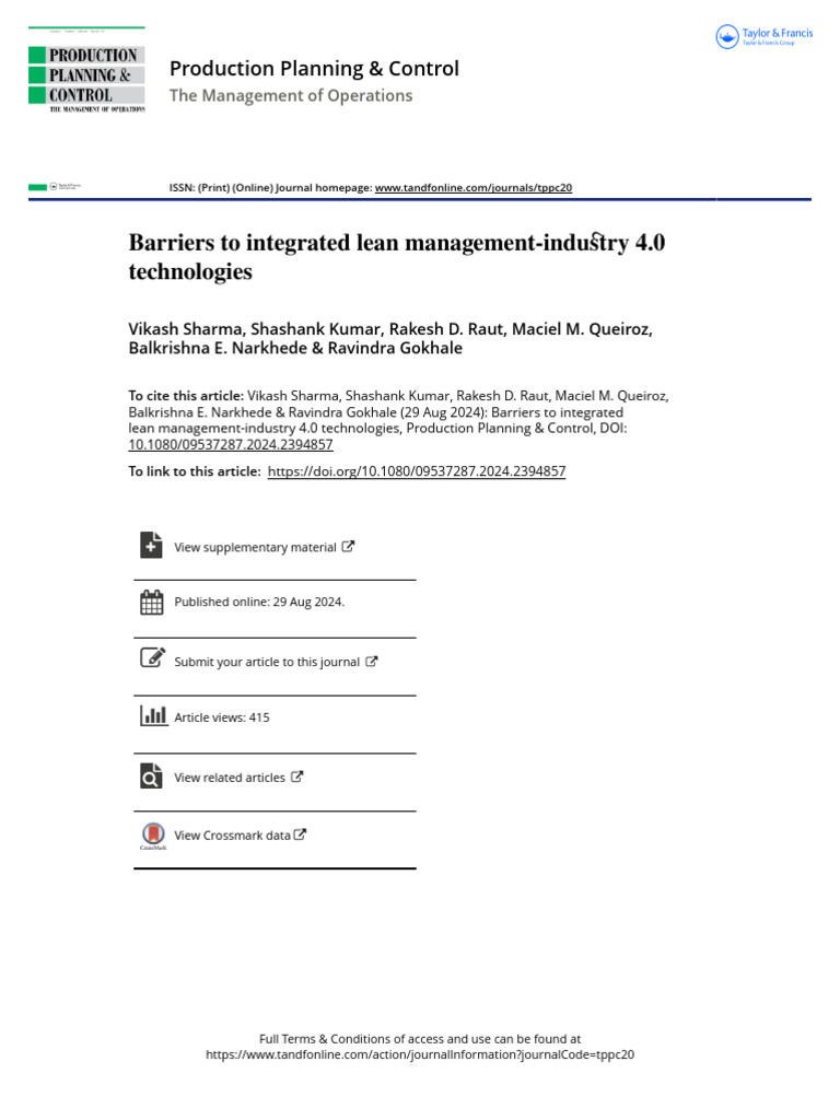 Barriers To Integrated Lean Management-Industry 4.0 Technologies | PDF ...