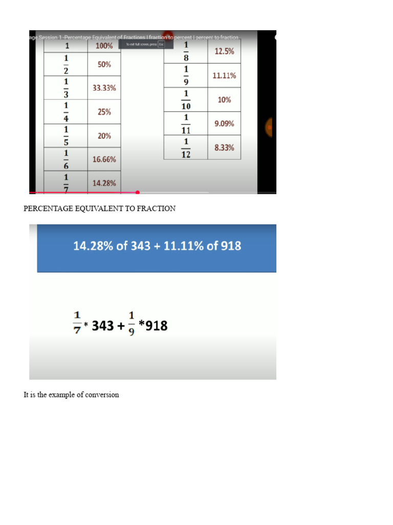 Converting Fractions to Percentages | PDF