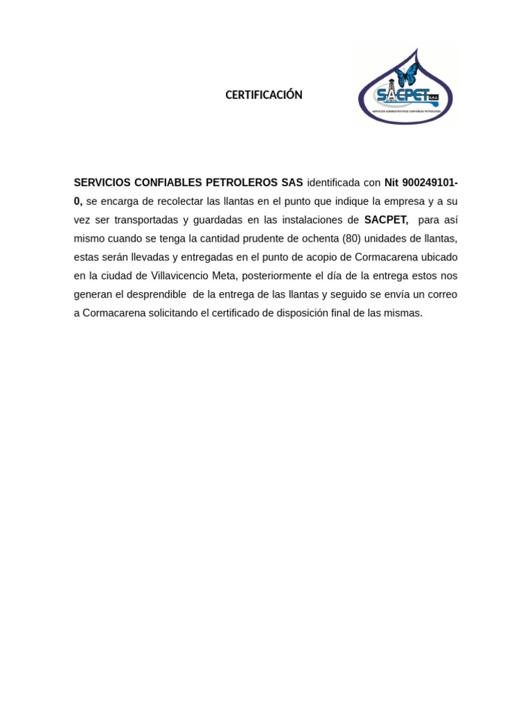 CARTA DE CERTIFICACIÓN | PDF