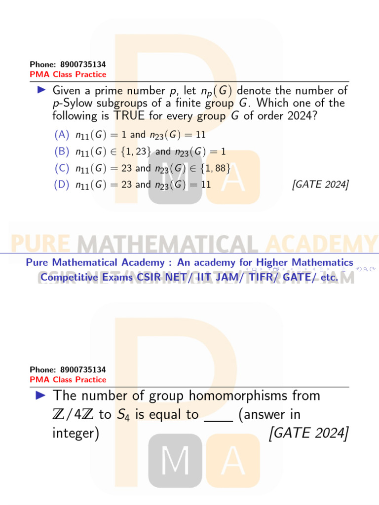 Group Theory GATE Last 5 Years (2020 - 2024) - PMA | PDF | Group (Mathematics) | Geometry