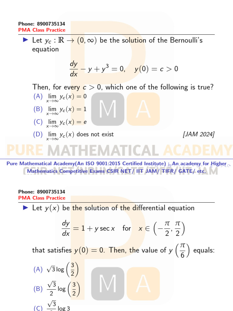 Differential Equations Practice Questions | PDF | Monotonic Function | Equations