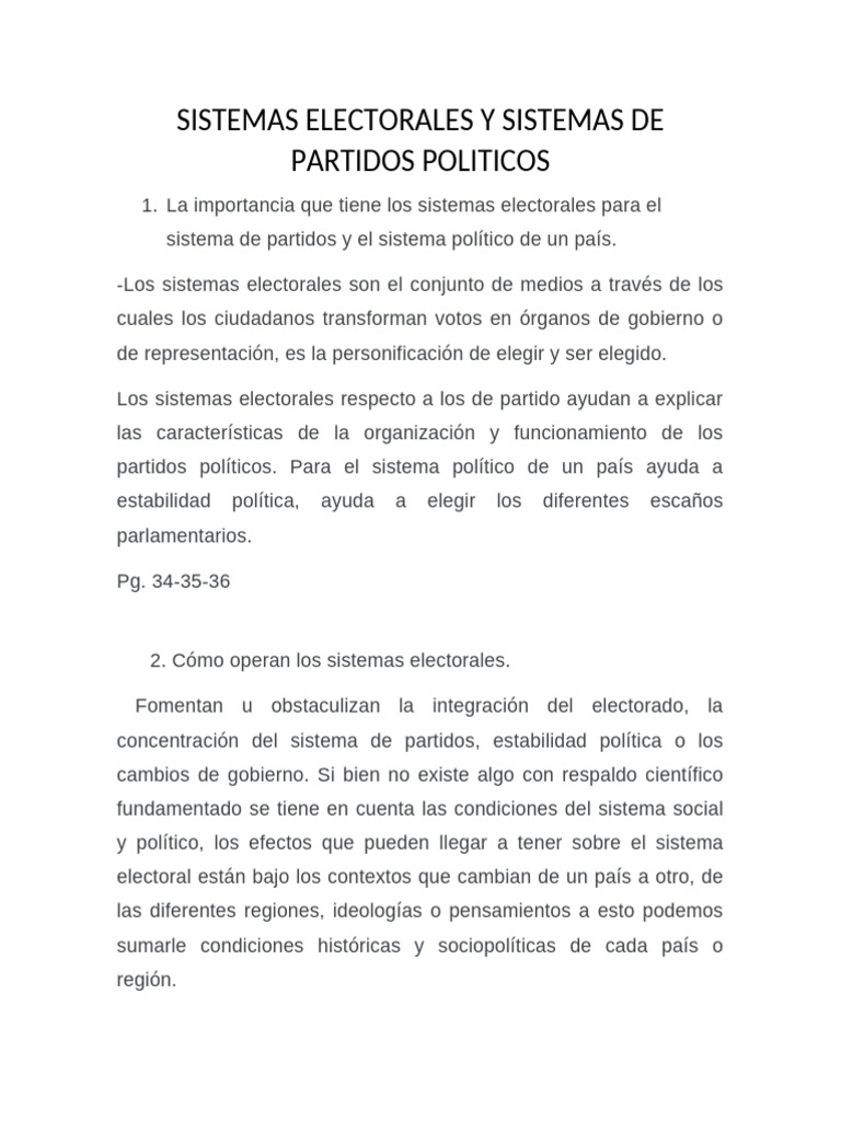 Sistemas Electorales y Sistemas de Partidos | PDF