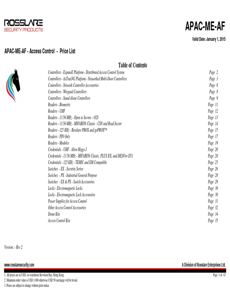 Rosslare - Access Control Pricelist - 2015-05-28 | PDF | Access Control ...