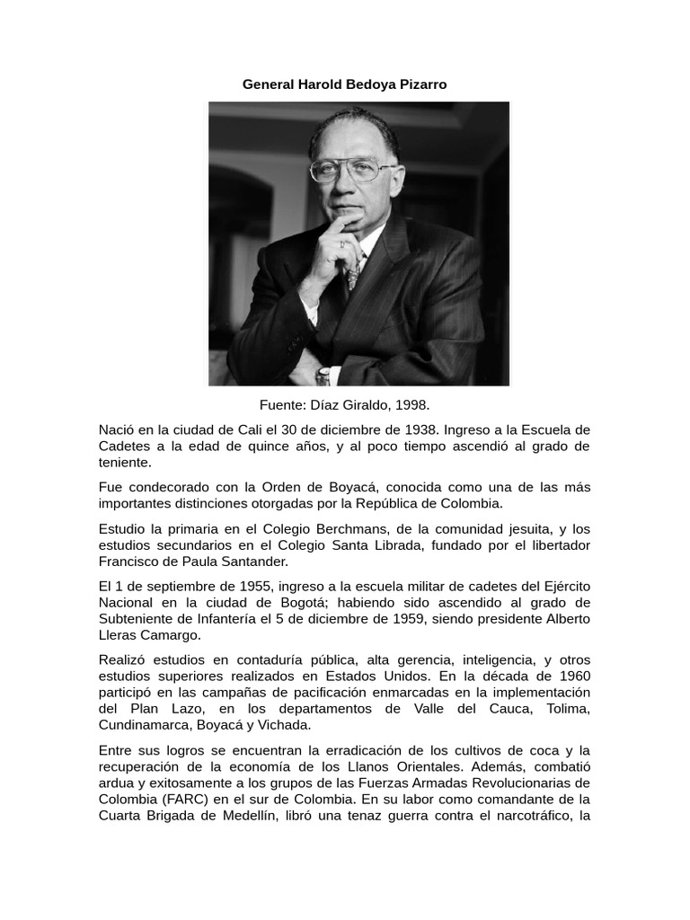 General Harold Bedoya Pizarro | PDF | Colombia | Oficial general