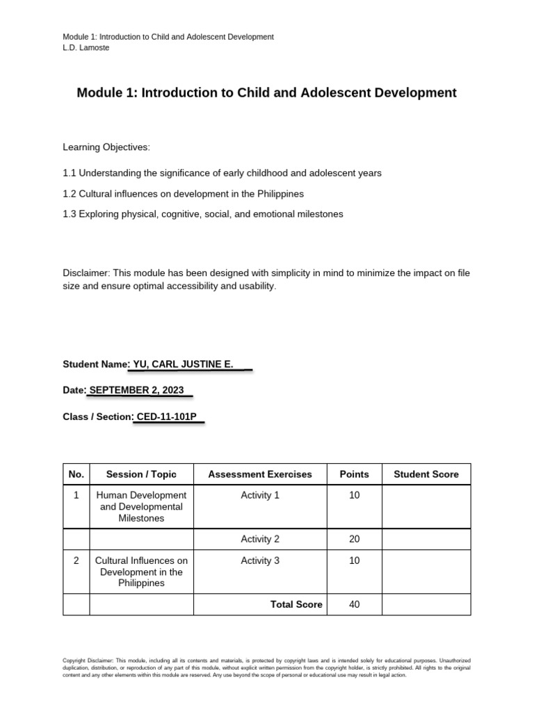Module 1 - Introduction To Child and Adolescent Development | PDF ...