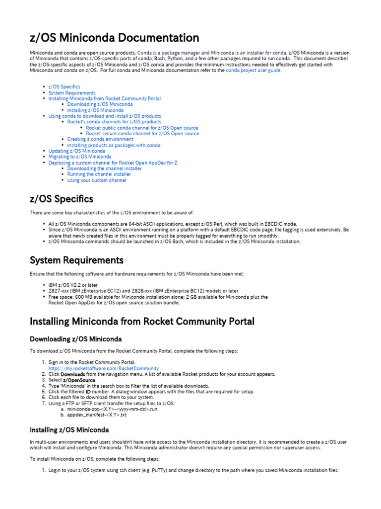 z/OS Miniconda Installation Guide | PDF | File Transfer Protocol | World Wide Web