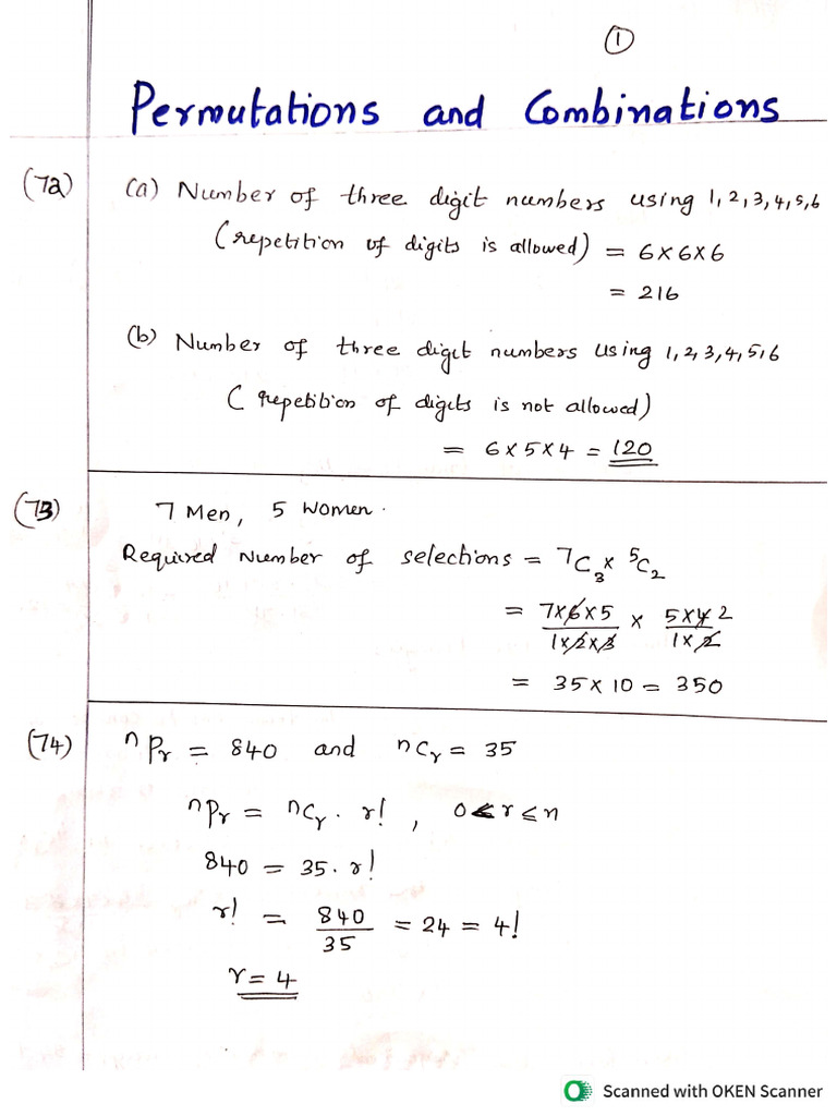 Permutations and Combinations (7 Marks) | PDF