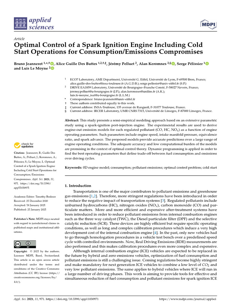 Optimal Control of A Spark Ignition Engine Includi | PDF | Combustion ...