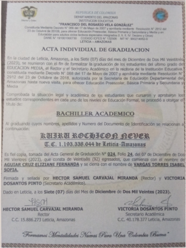 Actas de Bachiller Nkr. | PDF