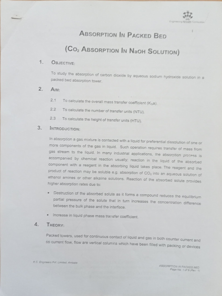 Absorption in Packed Bed | PDF | Valve | Gases