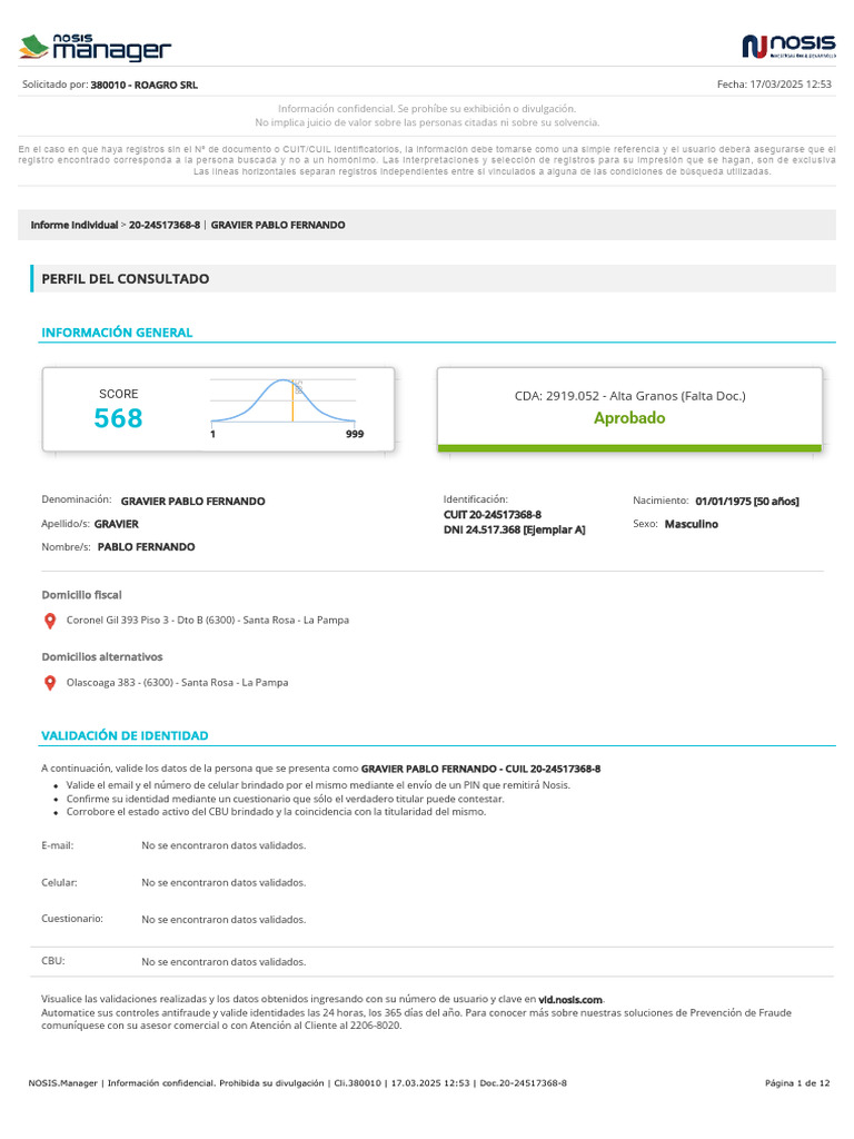 Validación de Identidad en Nosis | PDF | Propiedad intelectual | Bancarrota