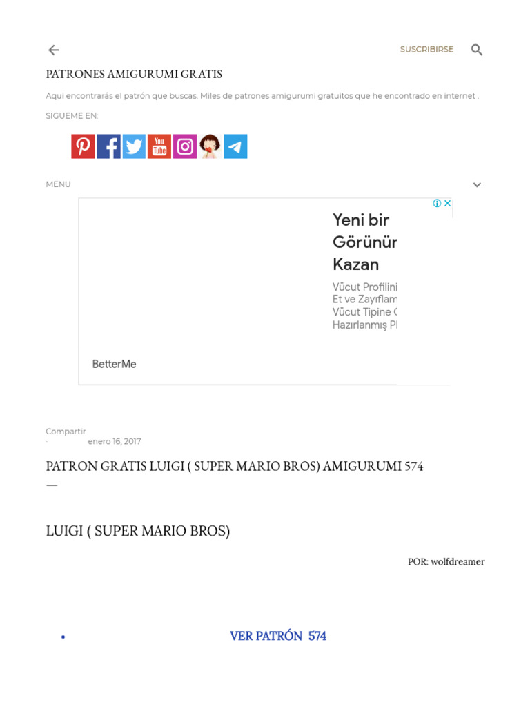 Patron Gratis Luigi (Super Mario Bros) Amigurumi 574 | PDF | Amigurumi