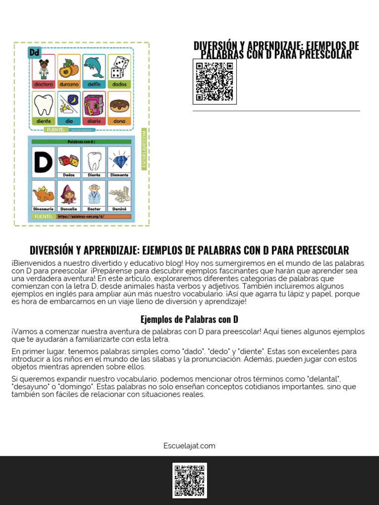 Palabras con D para Preescolar | PDF | Educación de la primera infancia ...