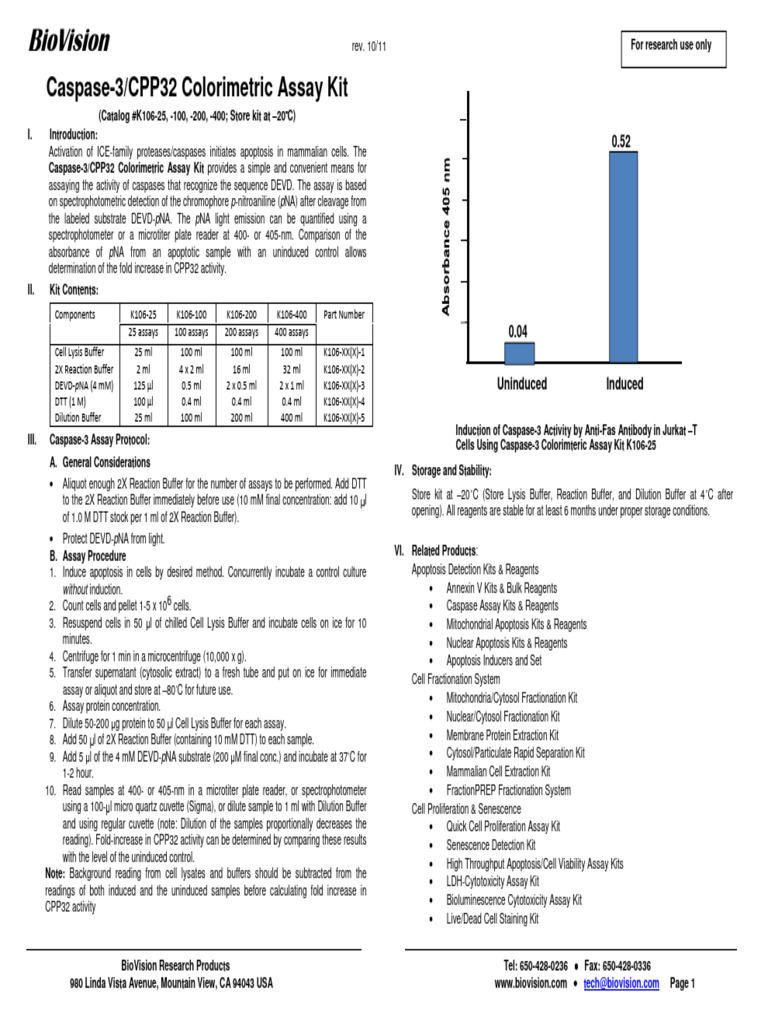 Caspase-3 Colorimetric Assay Kit Guide | PDF | Caspase 3 | Apoptosis
