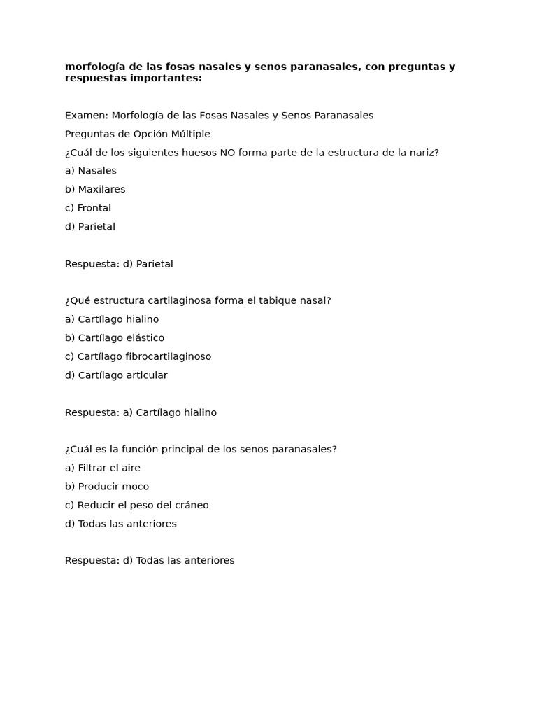 Morfología de Las Fosas Nasales y Senos Paranasales | PDF | Nariz ...