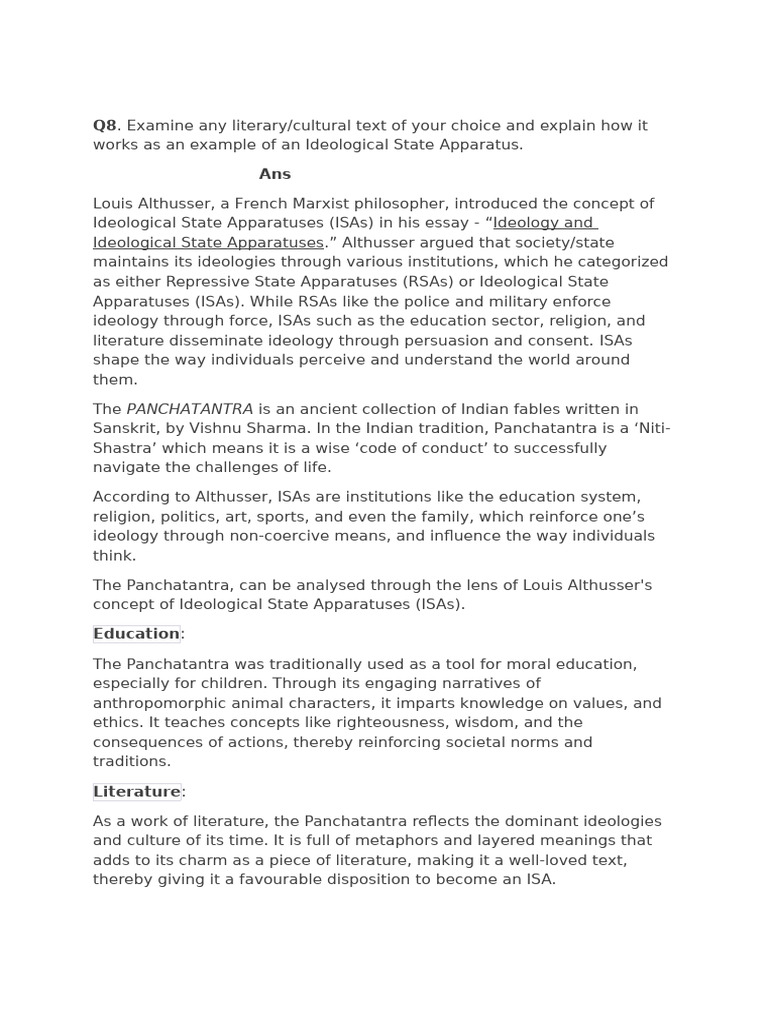ISA - Althusser - Panchatantra | PDF | Ideologies | Liberal Arts Education