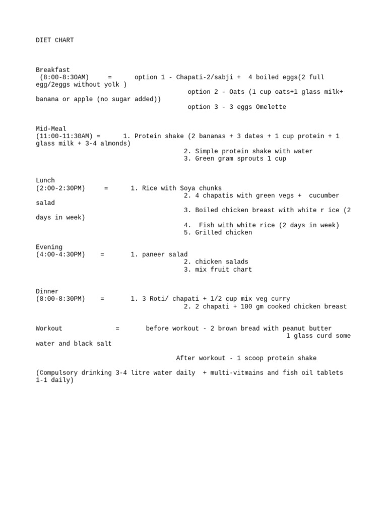 Diet Chart for Optimal Nutrition | PDF