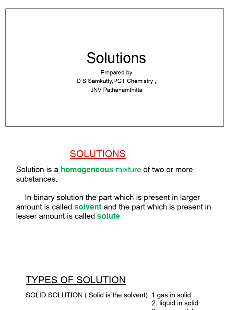 Types of Solutions in Chemistry | PDF | Solubility | Mass Concentration ...