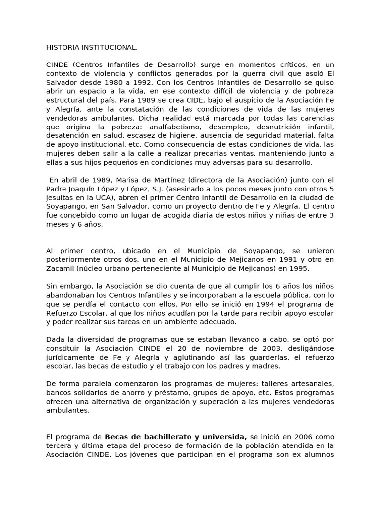 Historia y programas de CINDE en El Salvador | PDF | Cooperativa