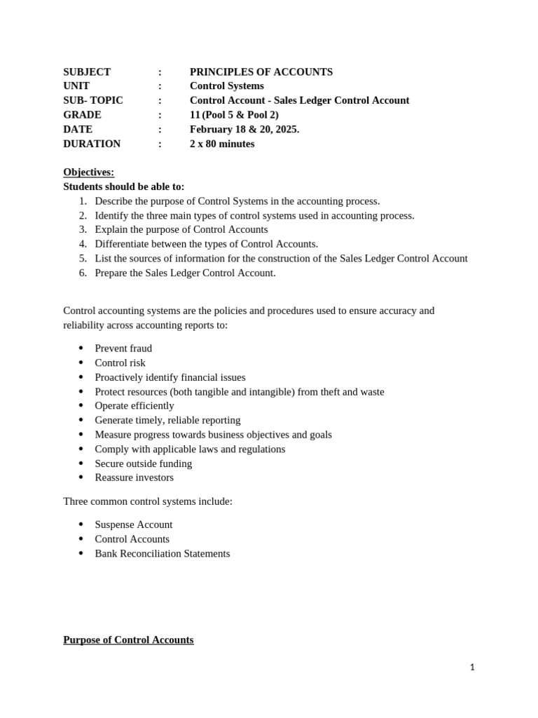 Sales Ledger Control Account Overview | PDF | Debits And Credits ...