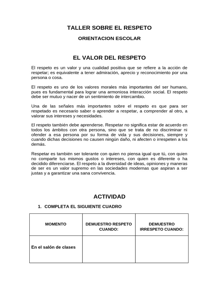 Taller de Respeto para Adolescentes | PDF