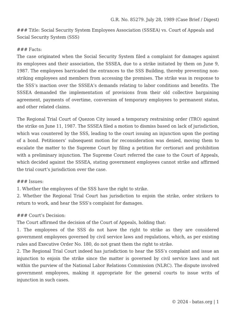 SSSEA vs. SSS: Government Strike Rights | PDF | Injunction | Strike Action