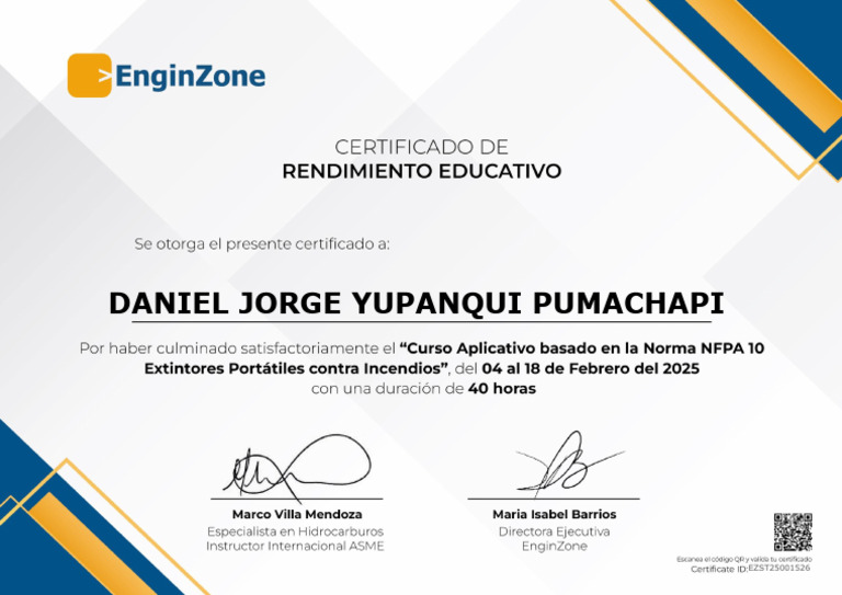 Certificado - CA EZ 10 - YUPANQUI PUMACHAPI DANIEL JORGE | PDF