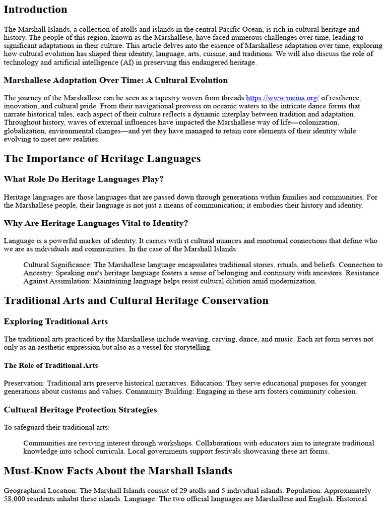 Marshallese Adaptation Over Time: A Cultural Evolution 156808 | PDF ...