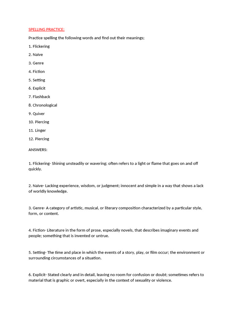 SPELLING PRACTICE Yr 9 | PDF