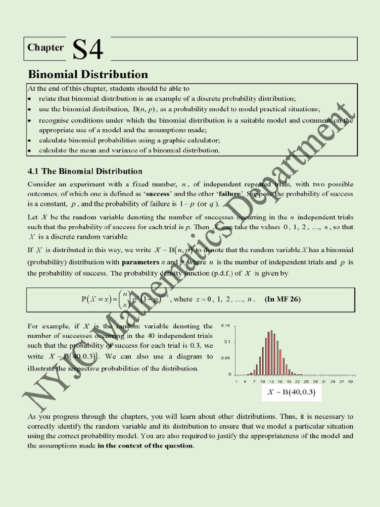 NYJC S4 Binomial Distribution | PDF