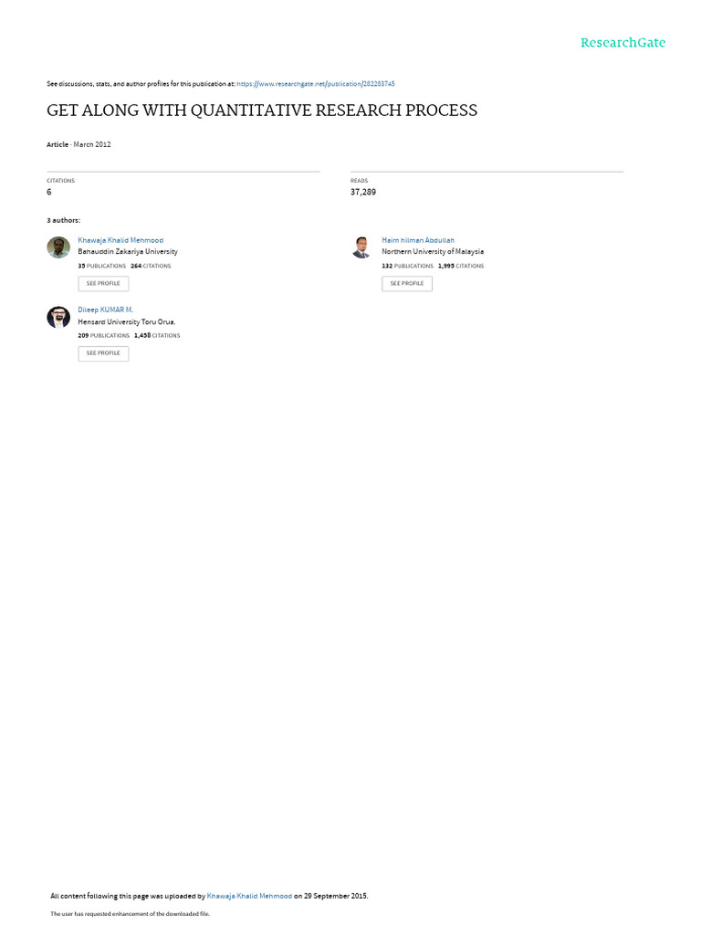 Get Along With Quantitative Research Process | PDF | Level Of Measurement | Sampling (Statistics)
