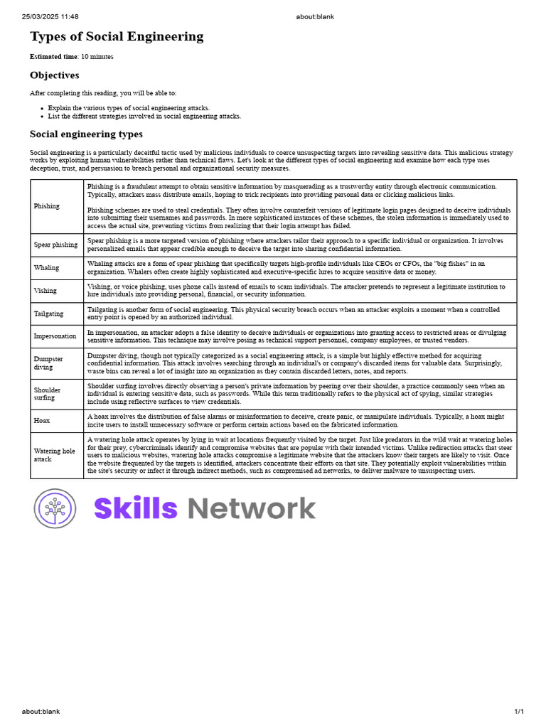 Reading Types of Social Engineering | PDF | Phishing | Computing