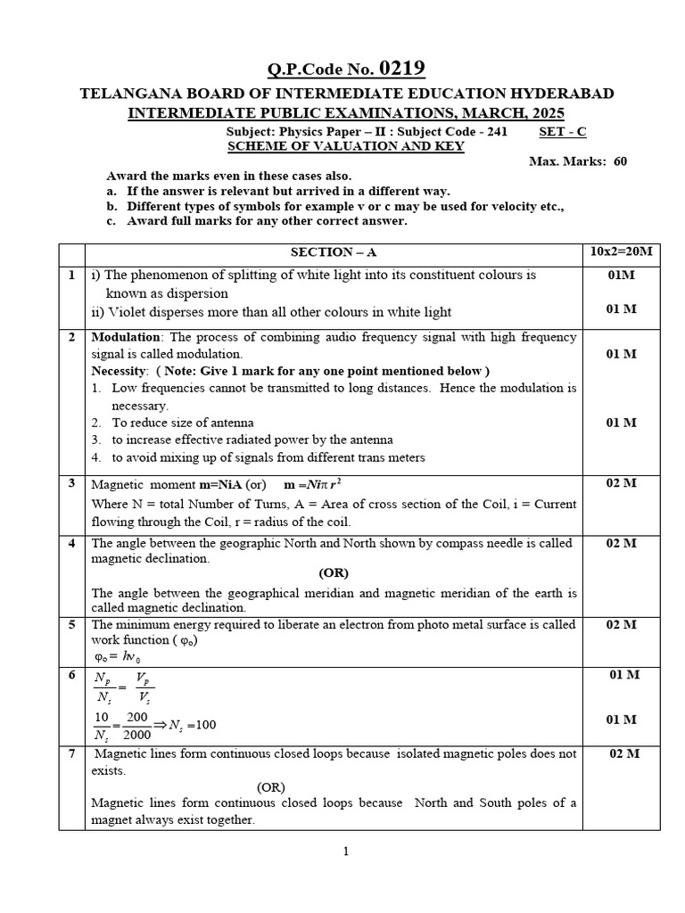 Physics-II (219) (EM) IPE March 2025 Final English 18.03.2025 | PDF | Nuclear Reactor | Nuclear ...