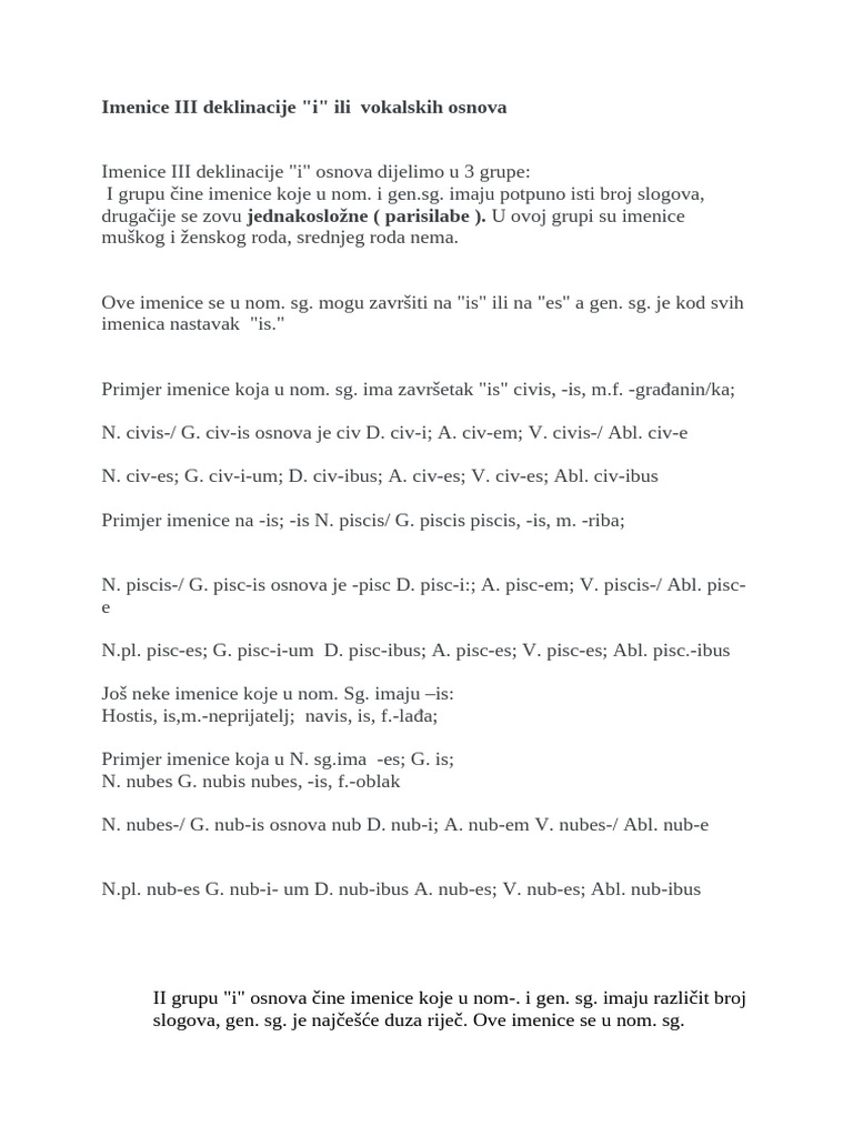 Vokalske Ili I Osnove III Deklinacije | PDF